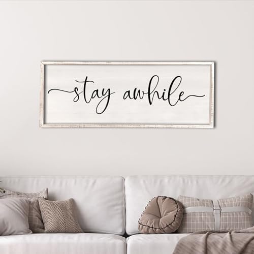 Amazon.com: flowtorely Stay Awhile Sign Wall Decor 40"X15" Large Solid ...