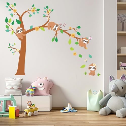 Amazon.com: AnFigure Sloths Wall Stickers Animal Tree Branch Wall ...
