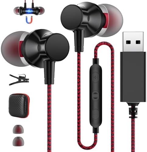 Amazon.com: USB Earbuds with Microphone for PC,3.9ft Wired in Ear USB A ...