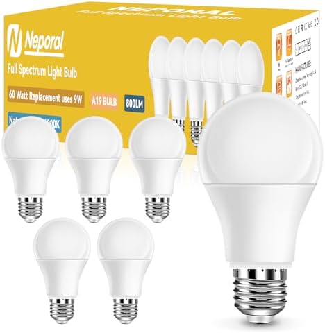 Full Spectrum Light Bulb, 6000K Natural Sunlight Bulbs, 9W 60W ...