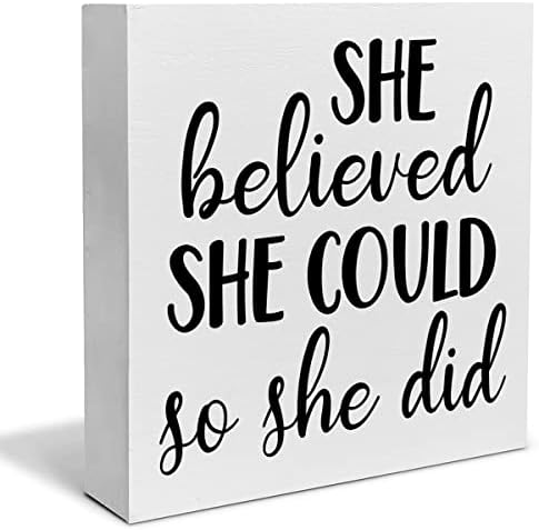 Amazon.com: Motivating Saying Wooden Box Sign She Believed She Could ...