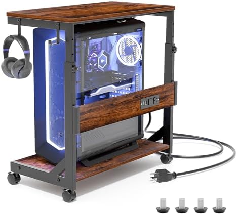 Amazon.com: Height Adjustable Computer Tower Stand with Charge Station ...