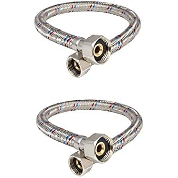 2 x Water Flexible Hose 3/8" x 1/2" Length - 200mm BSP Both Ends ...