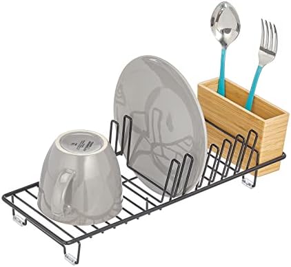 Amazon.com - mDesign Steel Metal Compact Dish Drying Rack with Bamboo ...