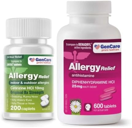 Amazon.com: GenCare Allergy Relief Bundle: Cetirizine HCL 10mg (200 ...