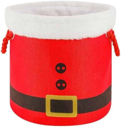 Amazon.com: Christmas Bucket Xmas Buckets Red Santa Belt Round Basket ...