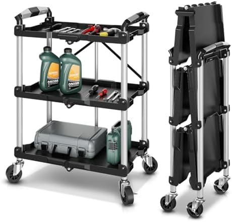 Amazon.com: WORKPRO 3-Tier Collapsible Service Cart, 210 LBS Foldable ...