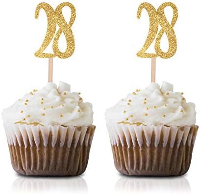Amazon.com: Gold Happy 28th Birthday Cupcake Topper, 24-Pack Number 28 ...