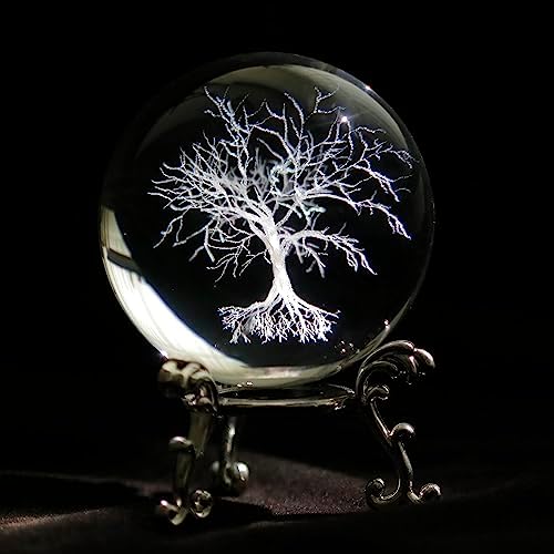 Amazon.com: 60mm Tree of Life Crystal Ball with Stand 3D Laser Engraved ...