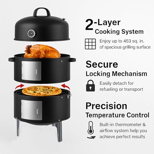 SUNLIFER Charcoal Smoker BBQ Grills: Premium Meat Vertical Smokers with ...