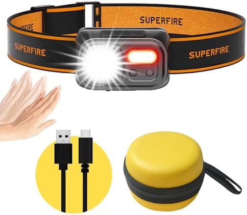 SuperFire LED Head Torch Rechargeable, 2000LM Super Bright Headlamp ...