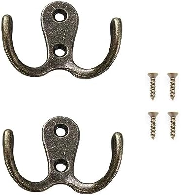 Yesmin 2 Pcs Double Prong Robe Hooks, Dual Coat Hooks Wall Mounted ...