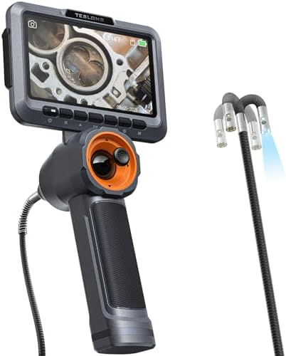 Teslong Dual Lens 360 Articulating Borescope with Light, 5'' Monitor ...