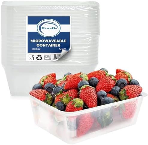 CaterCo Clear Rectangular Plastic Food Containers With Lids - Reusable ...