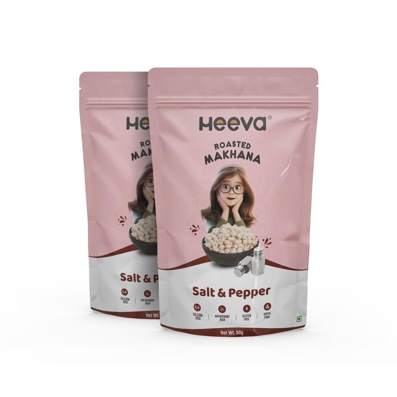 Heeva Roasted Makhana | Foxnut | Salt & Pepper Flavour 50g (Pack of 2 ...