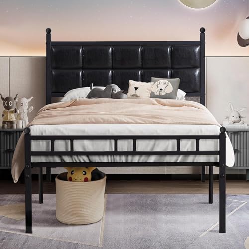 Amazon.com: VECELO Twin Bed Frame, Faux PU Leather Platform Beds with ...
