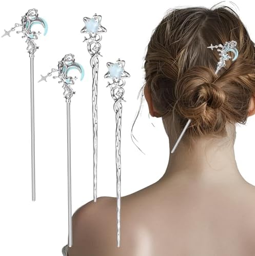 Amazon.com : MBAIYO Star Moon Hair Sticks,4pcs Hair Chopsticks for Buns ...