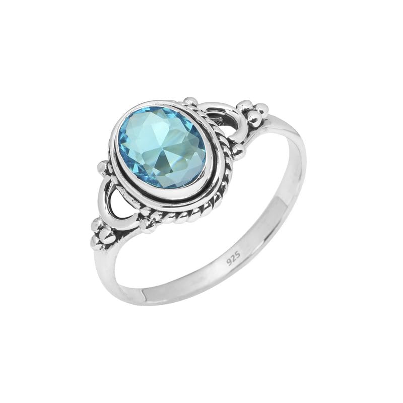 Amazon.com: Blue Topaz Stone Ring, 925 Sterling Silver Ring Handmade ...