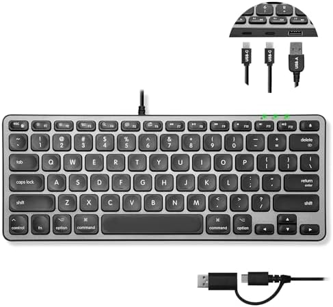 Macally Wired Keyboard for Mac with USB Hub (2X USBC / 1x USBA ...