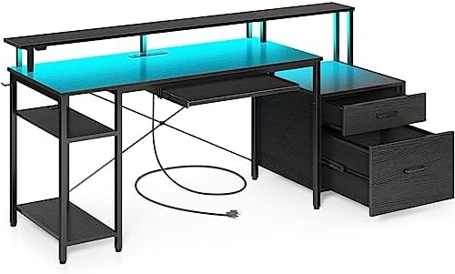 Amazon.com: YOMILUVE L Shaped Desk with 3 Drawer & 3 Open Shelf ...