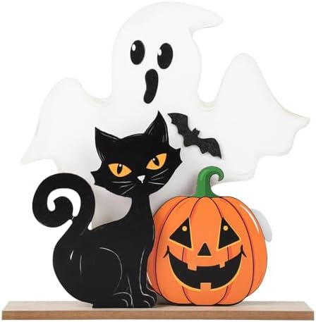 Amazon.com: Halloween Decorations Wooden Ghost Table Sign Pumpkin Black ...