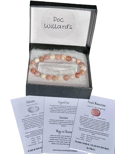 Amazon.com: Doc Willard's Charged Peach Moonstone 8mm Stretch Bracelet ...