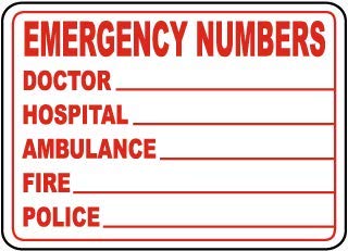 Emergency Numbers. Doctor,Hospital, Ambulance, fire, policeFoam Board ...