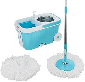Amazon.com: Spin Mop with Steel Wringer and Auto-fold Handle, Blue, 2 ...