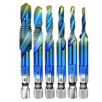 LuckQi 6PCS/Set M3-M10 Tap Drill Bits Shank Titanium Coated HSS ...