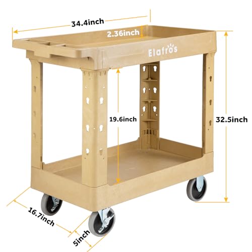 Snapklik.com : ELAFROS Heavy Duty Plastic Utility Cart 34 X 17 Inch ...