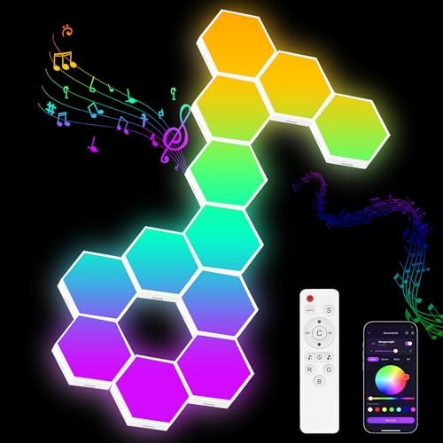 Zwzasm RGB Hexagon Wall Lights, 12 Pack Smart LED Panel Lights with App ...