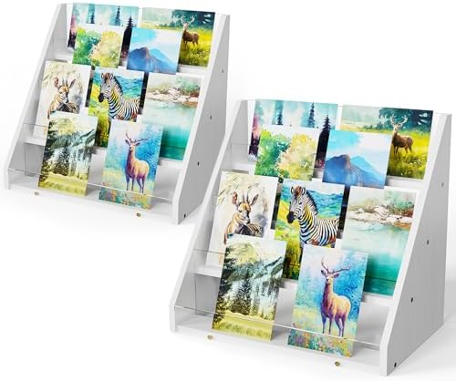 Amazon.com : NiHome 2PCS 4-Tier Bamboo & Acrylic Greeting Card Display ...