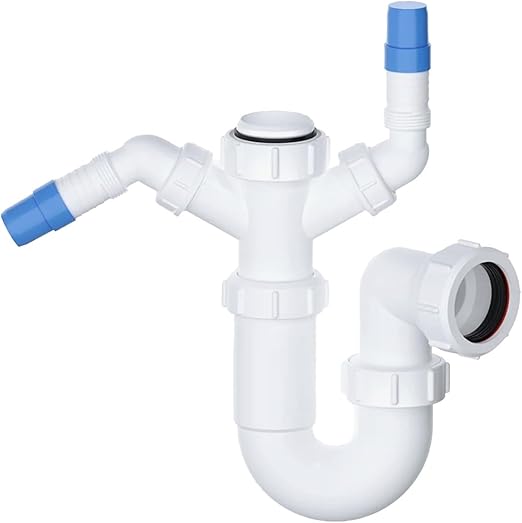 PlumbEZ Telescopic Adjustable Twin Nozzle Swivel P Trap - 40mm (1.1/2 ...