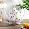 Amazon.com | BTaT- Floral Tea Pot, 38 oz, White with Green Roses & Gold ...
