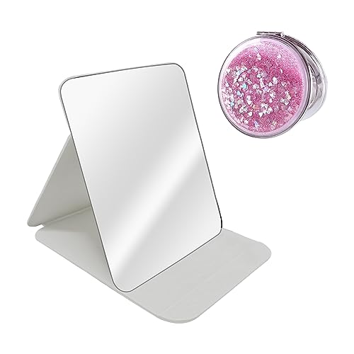 FINEASY 24×17.5cm Folding Tabletop Mirror, PU Leather Travel Mirror ...