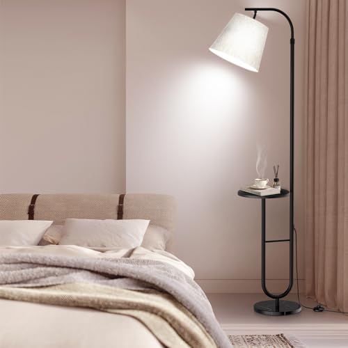 【Upgraded】Floor Lamp with Table,Marble Base, Foot Switch, Retractable ...