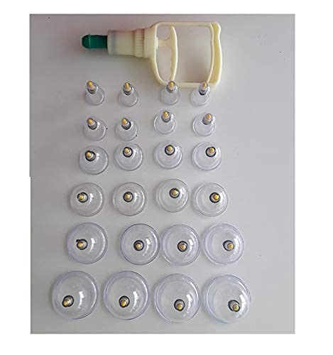 Hijama 24 Hijama Cups + 1 White Suction Pump + 1 Hijama Blade Box (100 ...