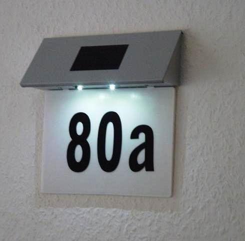 Solar Powered 2 LED Illuminated House Door Number Wall Light LIT UP ...