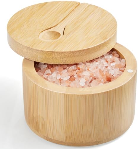 Amazon.com: karmiero Salt Cellar, Bamboo Salt Container with Lid, Solid ...