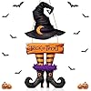 Amazon.com: BBTO Halloween Door Sign Witch Wreath Decorations Trick or ...
