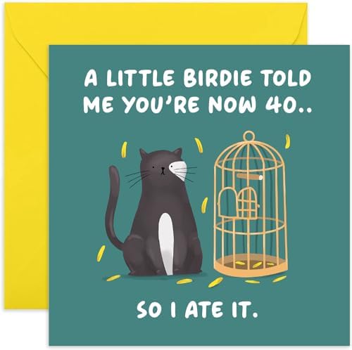 Amazon.com : Old English Co. Funny Cat 40th Birthday Card for Men and ...