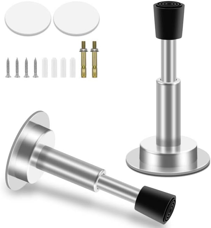 Door Stopper 2 Pack, 4 Inch Door Stops with Soft Catch Spring, Self ...
