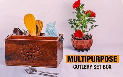 TASHKURST Wooden Spoon stand for dining table fancy - Wooden Cutlery ...