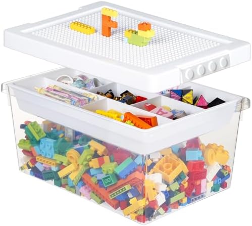 Greentainer Storage Bins with Lids for Lego Cube Kids Toy Box Stackable ...