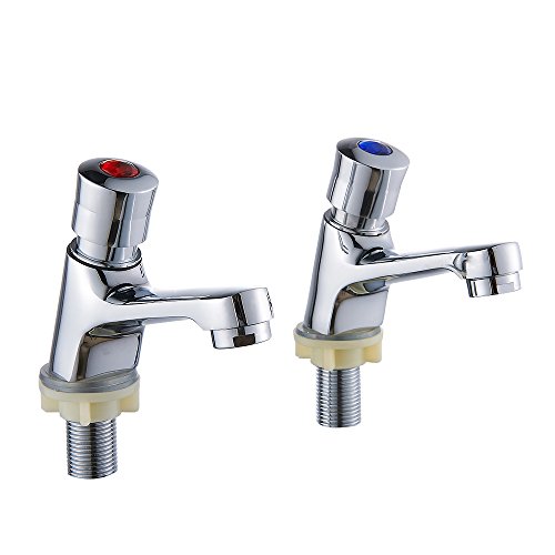 Pair Bathroom Sink Taps 1/2″ Hot Cold Mixer Non Concusive Push Button ...