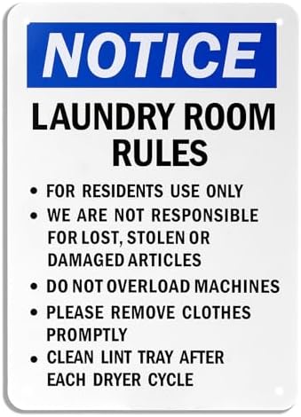 Amazon.com: Laundry Room Rules Sign,“Resident Use, Not Responsible For ...