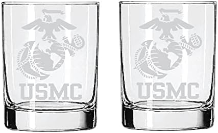 Amazon.com | RFSJ US Marines Satin Etched Rock Glasses - Set of 2: Old ...