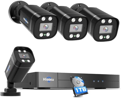 Hiseeu 8 Channel Outdoor CCTV Camera System with 1TB Hard Drive,4x 5MP ...