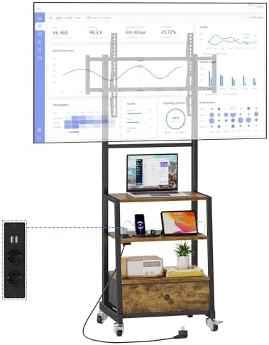 Folding TV Stand with Stand and Storage Compartment, Fabric Drawer for ...