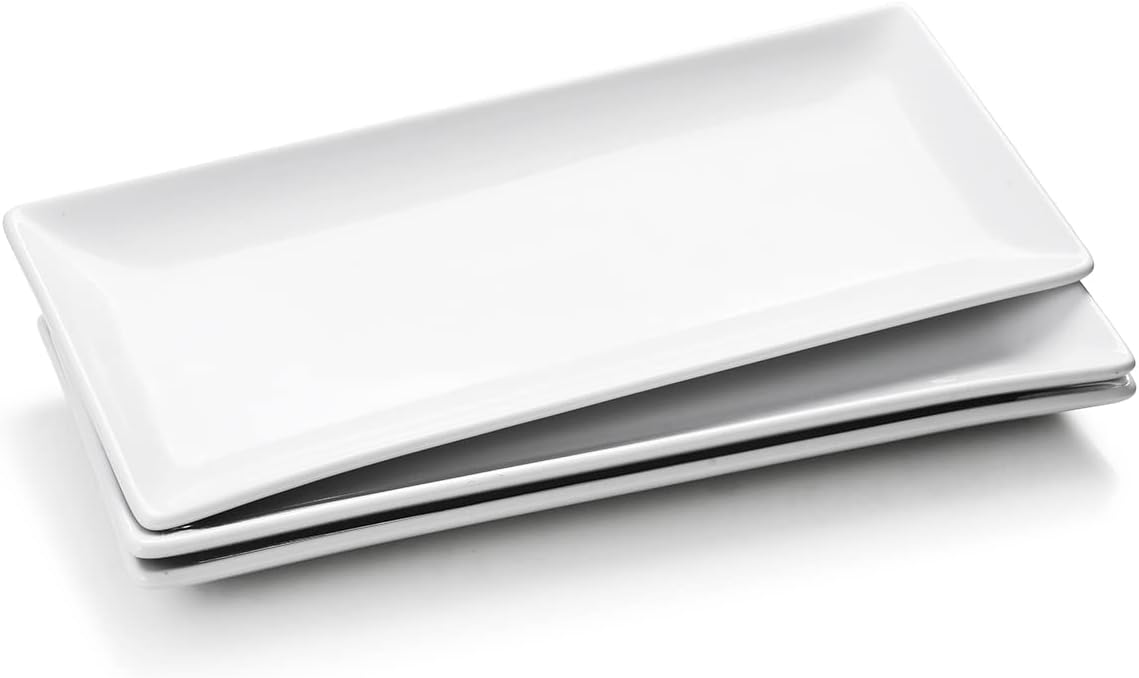 WishDeco Ceramic Serving Platters Set of 3, White Rectangular Plates ...